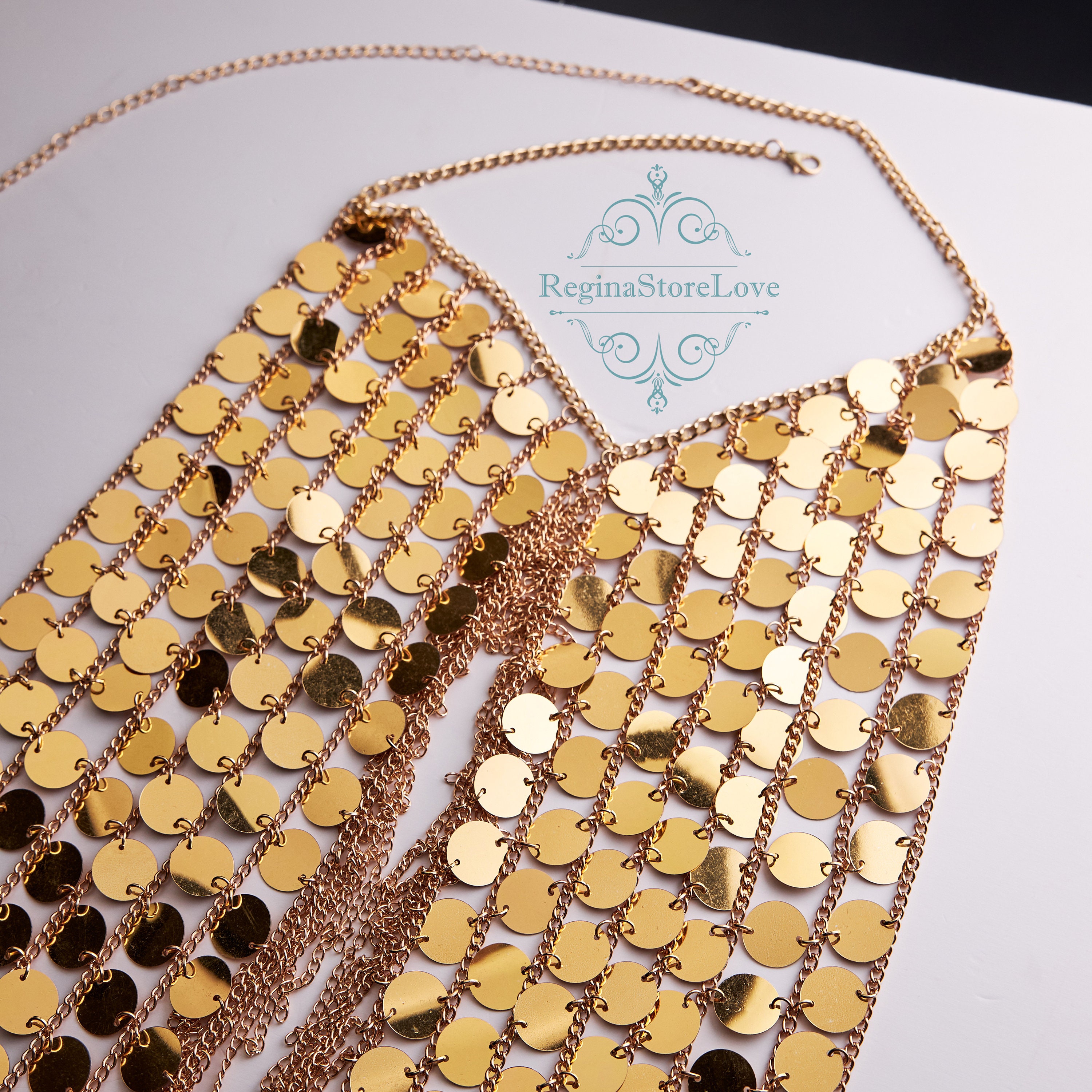 Gold Top Women, Gold Metal Top, Sequins Top for Women, Chainmail Top ...