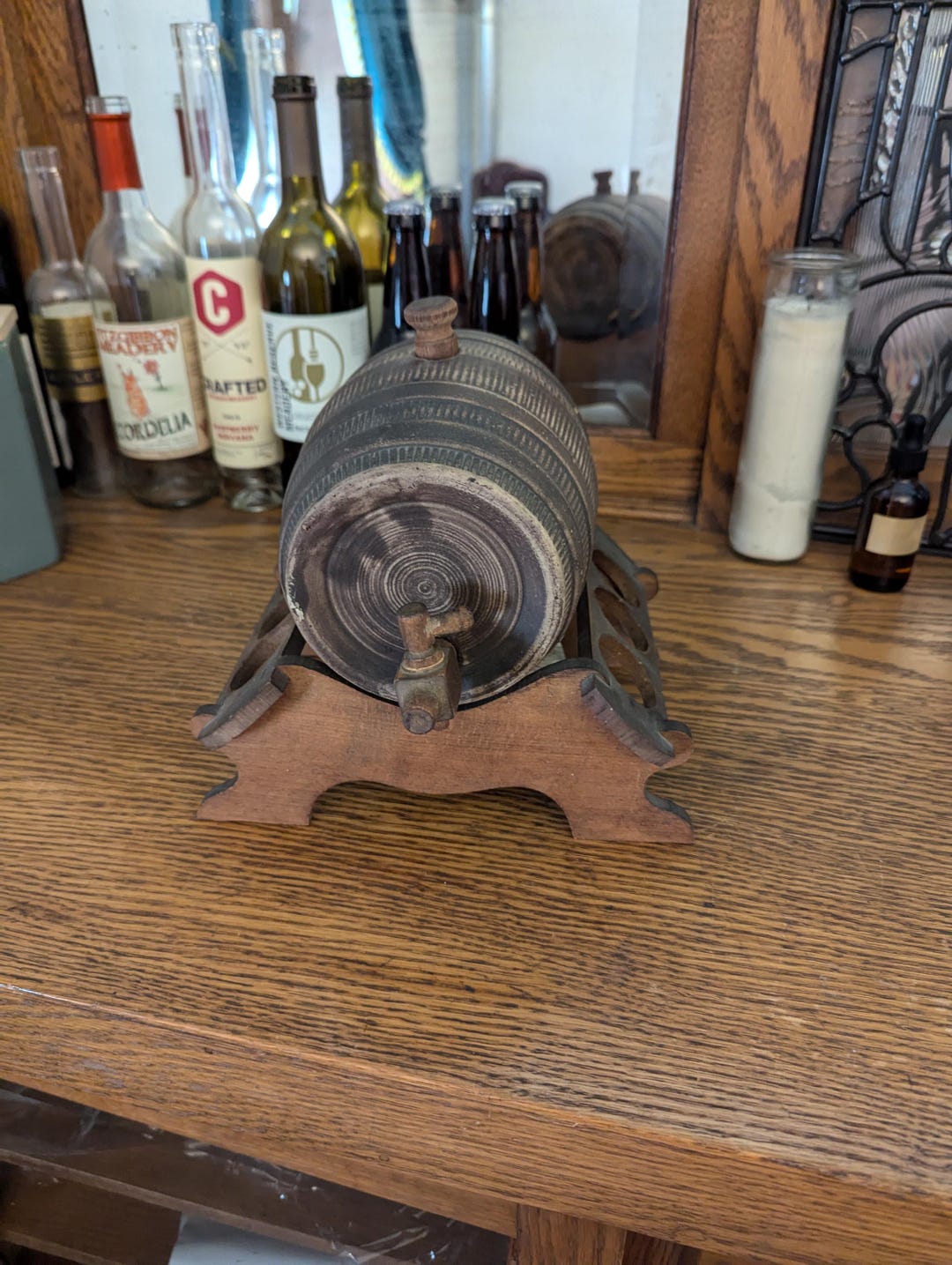 Vintage Ceramic Whiskey Barrel Decanter With Wooden Stand - Etsy