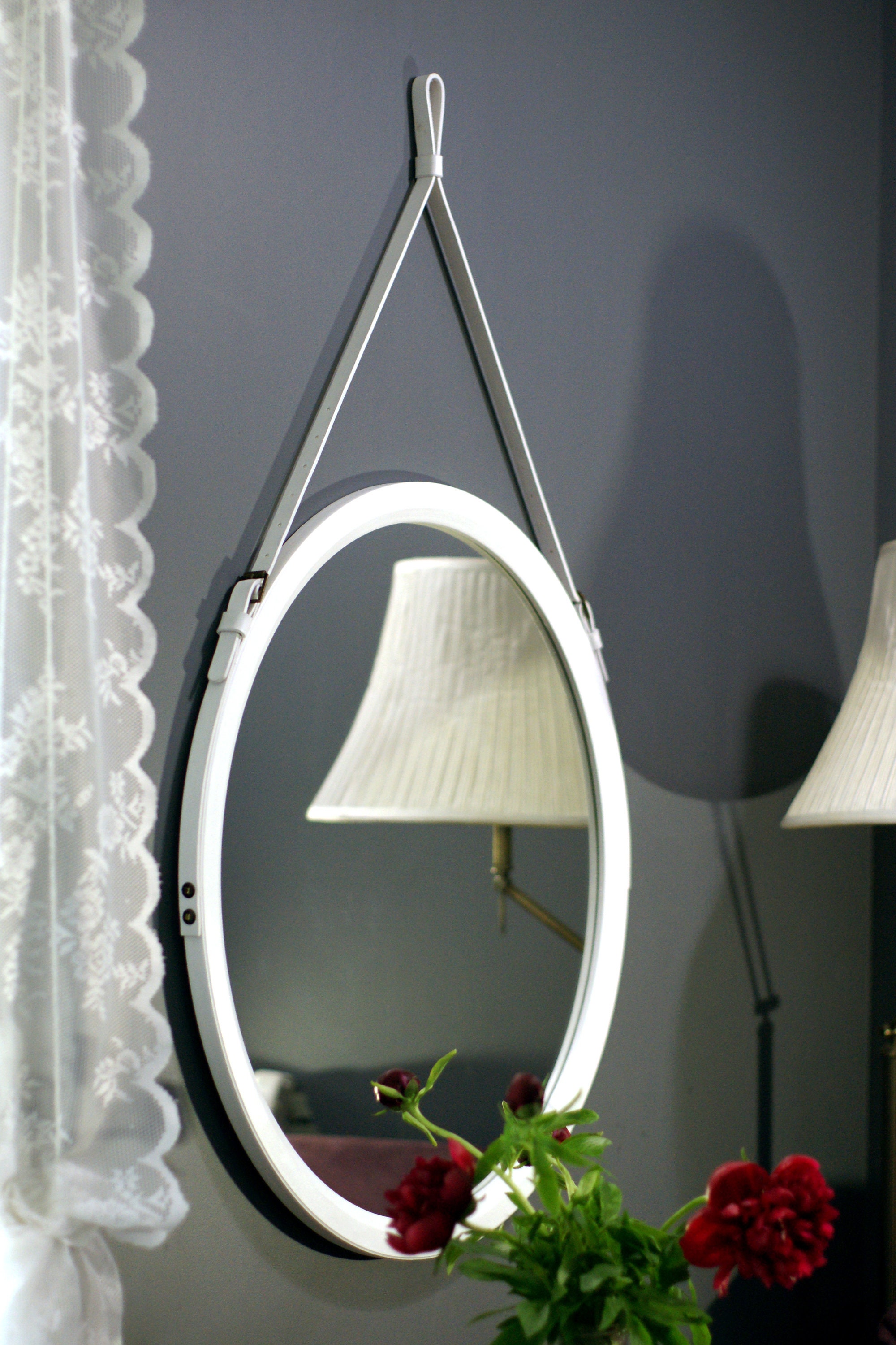 White Round Mirror • Hallway Wall Mirror • Wood Circle Mirror ...