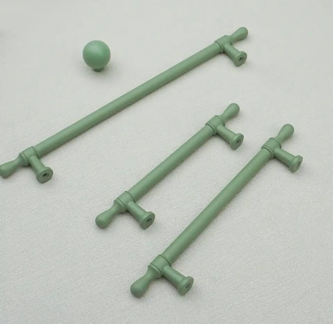 Matte Green Cabinet Round Long Pulls Cabinet Handles Cabinet Knobs ...