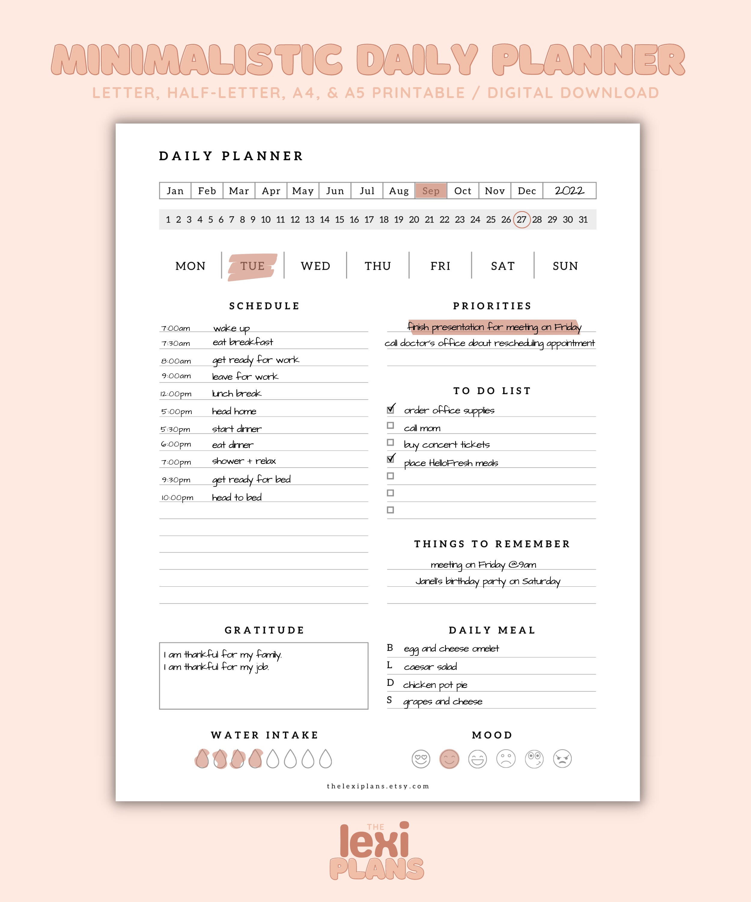 Minimalist Daily Planner Printable. Daily to Do List for - Etsy