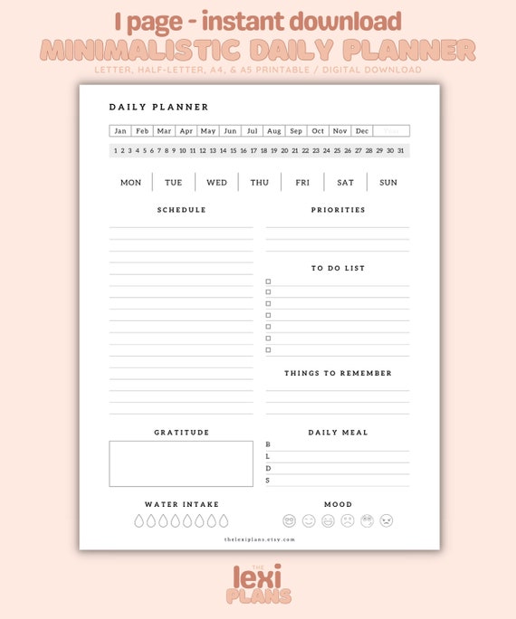 Minimalist Daily Planner Printable. Daily to Do List for - Etsy