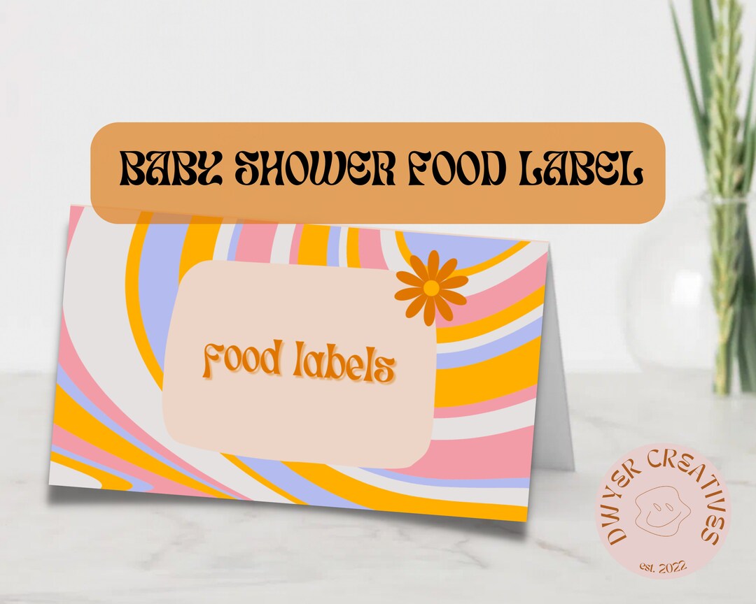 Groovy Retro Baby Shower Food Label | 60s Baby Shower | Flower Retro ...