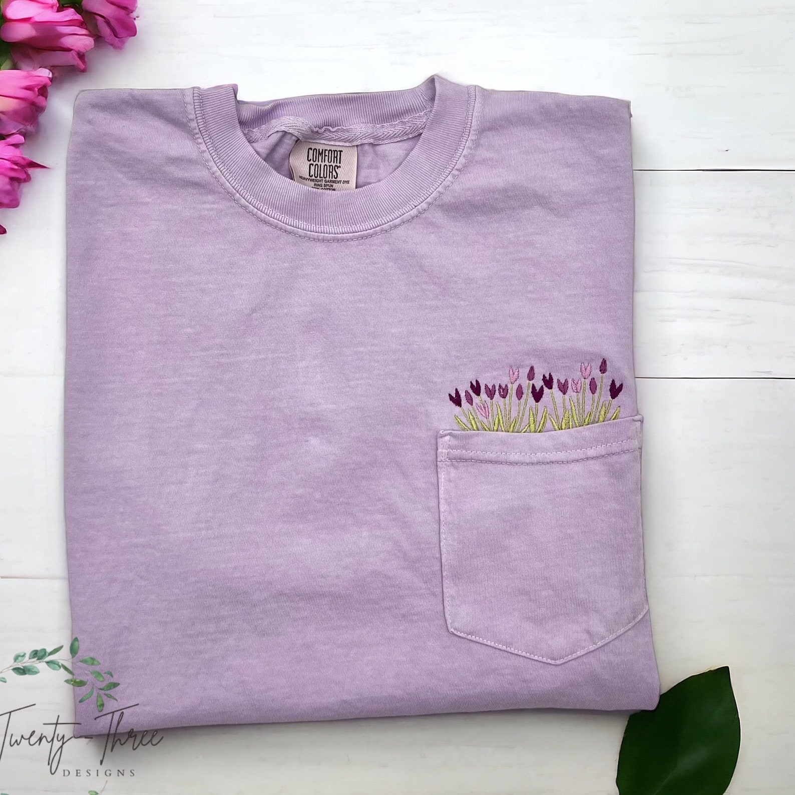 Embroidered Crewneck Tulip Pocket T-shirt, Embroidered Flower Shirt ...