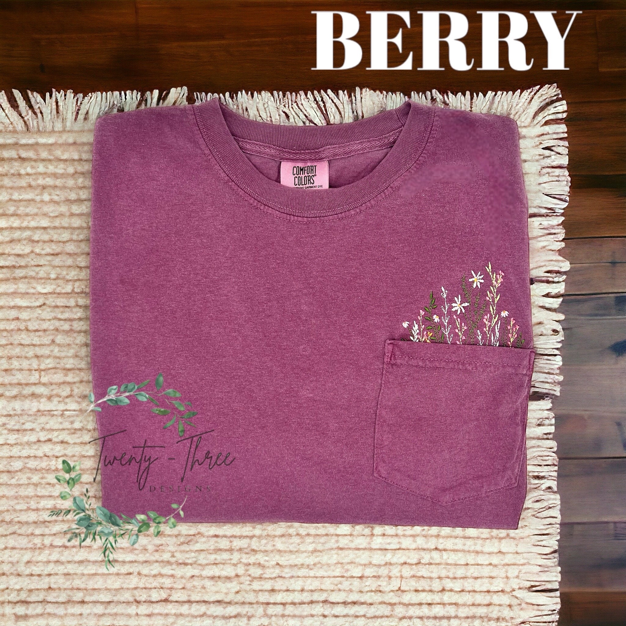 Embroidered crewneck wildflower pocket t-shirt, Embroidered Embroidered crewneck wildflower pocket t-shirt, Embroidered