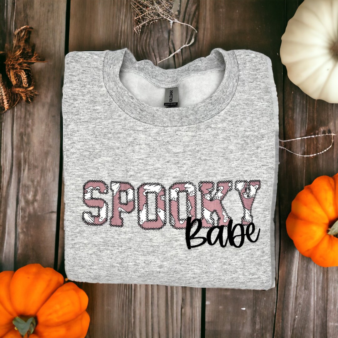 Embroidered Crewneck, Embroidered Halloween Sweatshirt, Spooky Babe ...