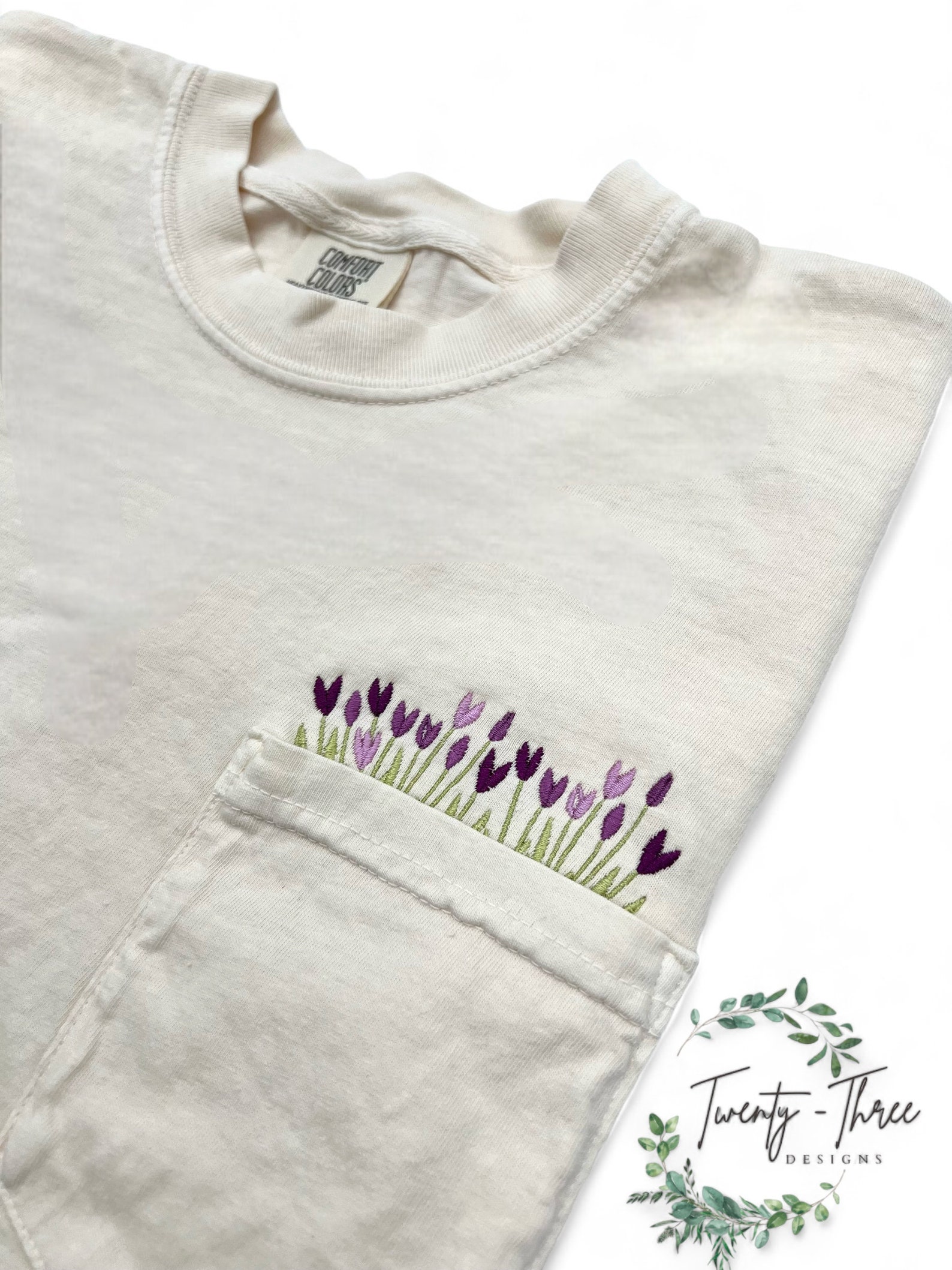 Embroidered Crewneck Tulip Pocket T-shirt, Embroidered Flower Shirt ...