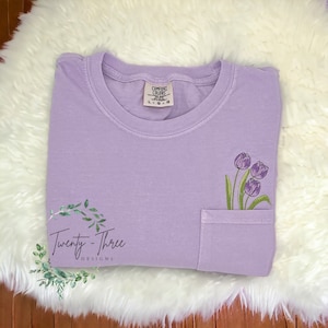 Embroidered Crewneck Tulip Pocket T-shirt, Embroidered Flower Shirt ...