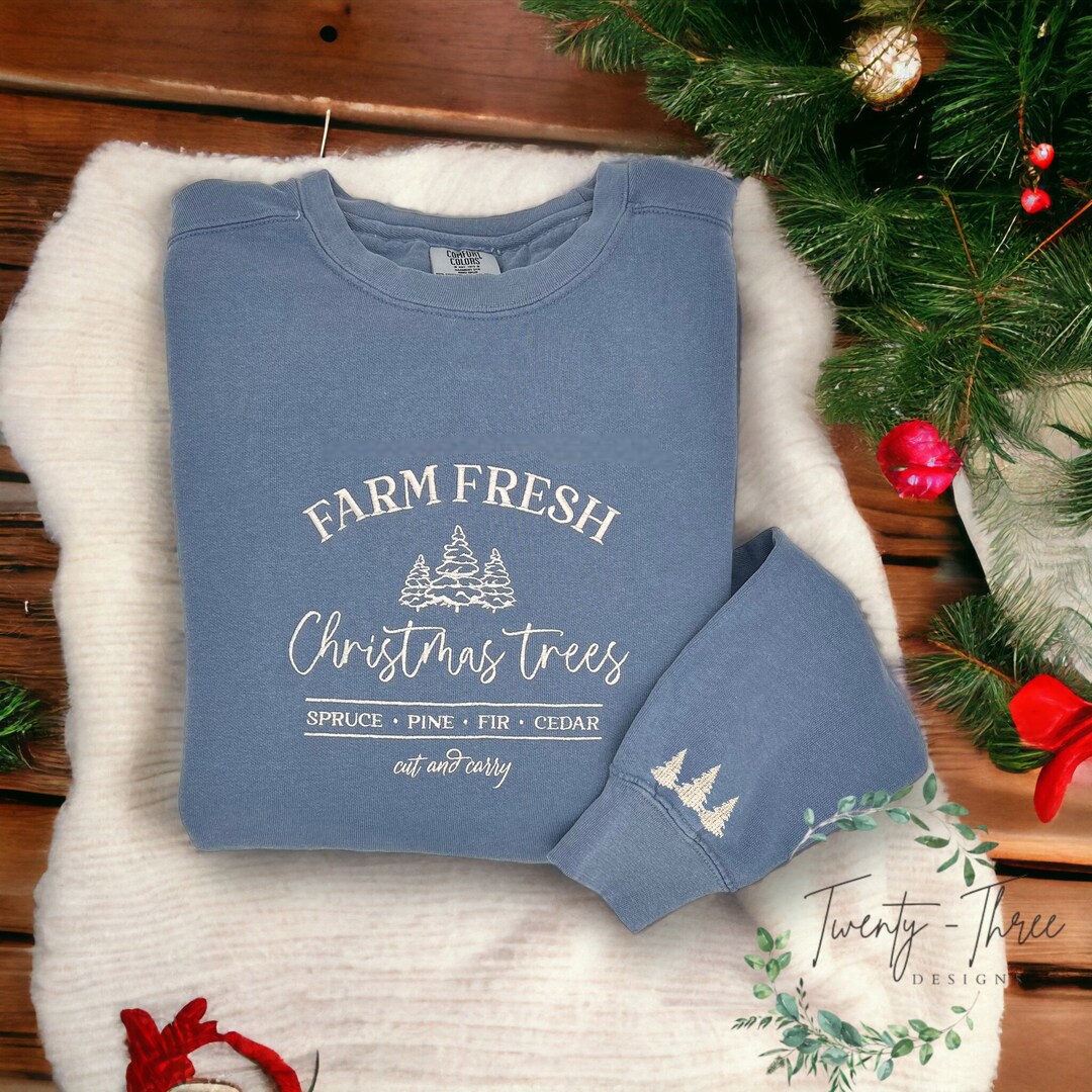 Embroidered Christmas Tree Farm Sweater, Comfort Colors, Tree Farm ...