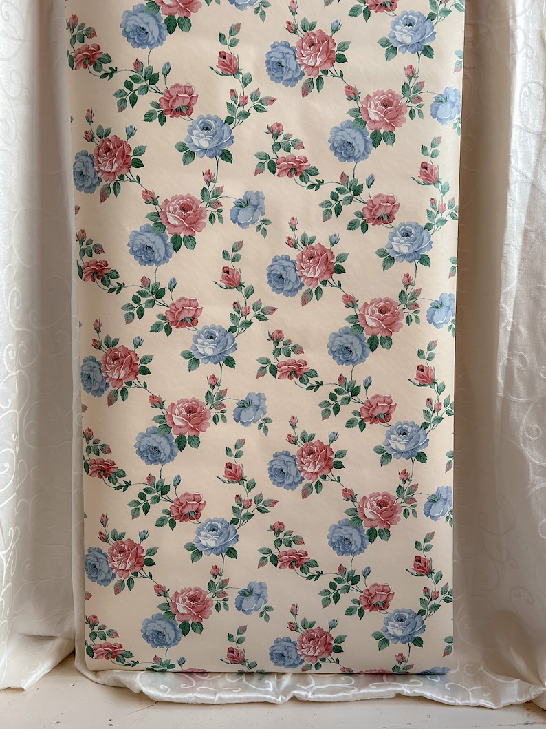 True Vintage 1990s Floral Wallpaper. Gorgeous Colours of Powder Blue ...