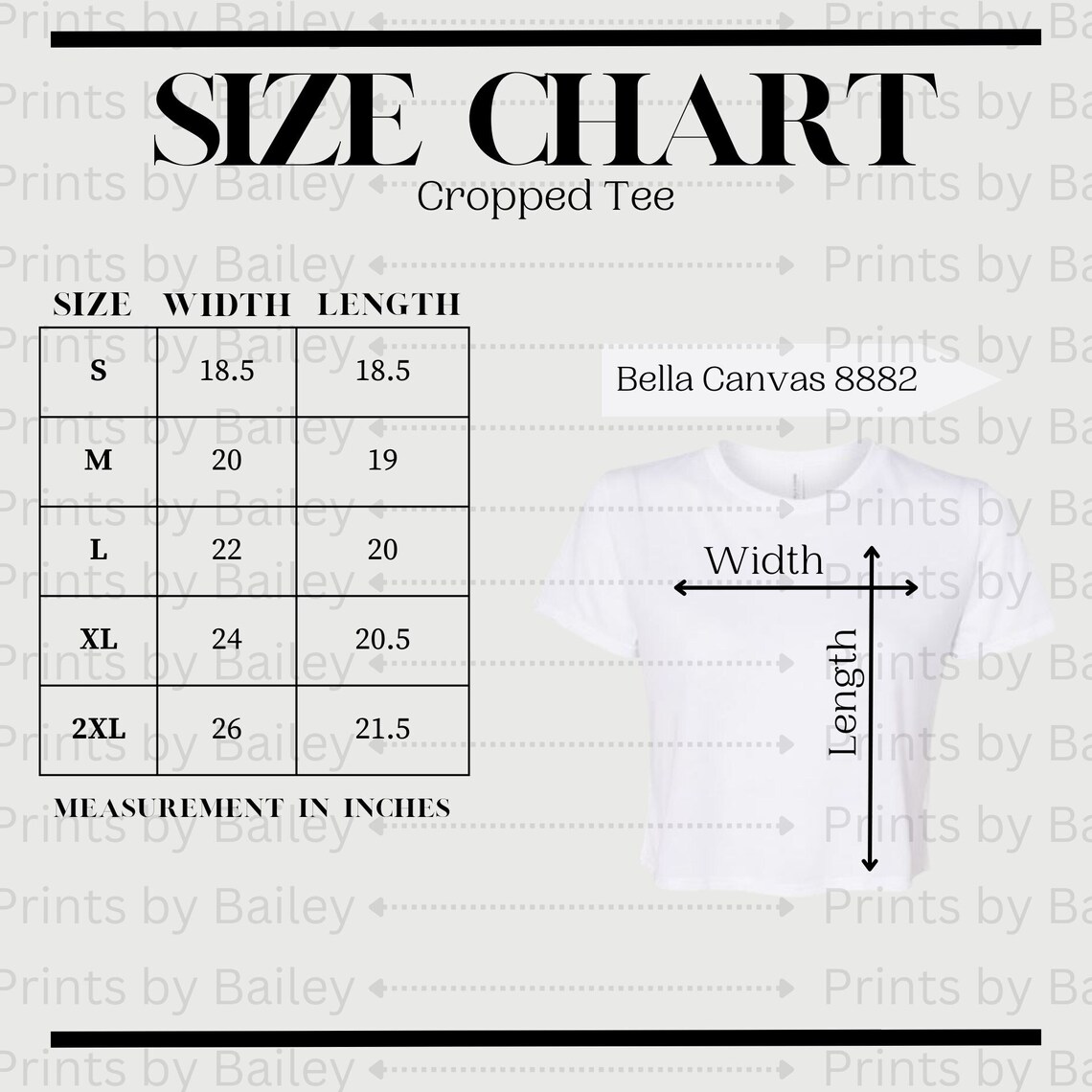 Bella Canvas 8882 Size Chart | Adult Tee (digital Download) - Etsy