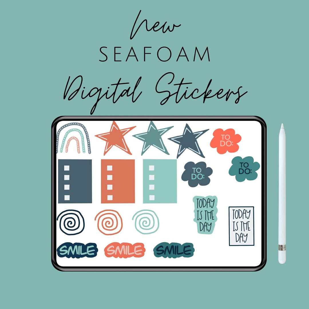 Aesthetic DIGITAL Stickers, Digital Quote Stickers, Bright SEA FOAM ...