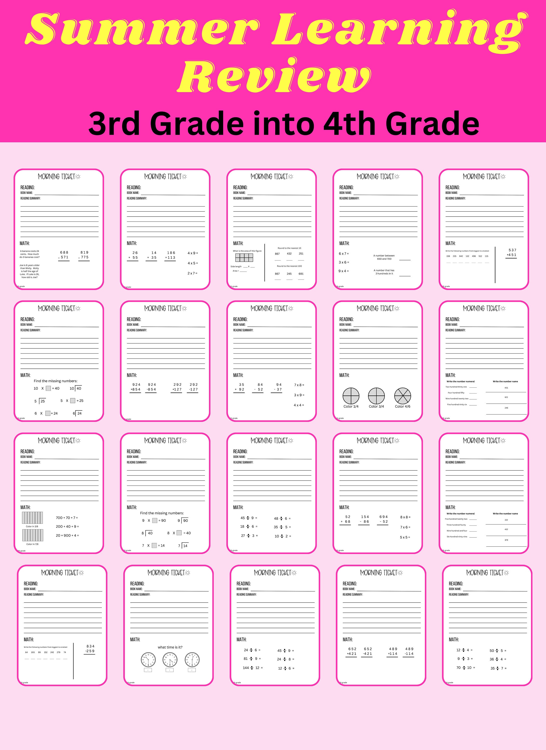 Printable Summer School Work 3rd Grade To 4th Grade Summer Etsy printable-summer-school-work-3rd-grade-to-4th-grade-summer-etsy