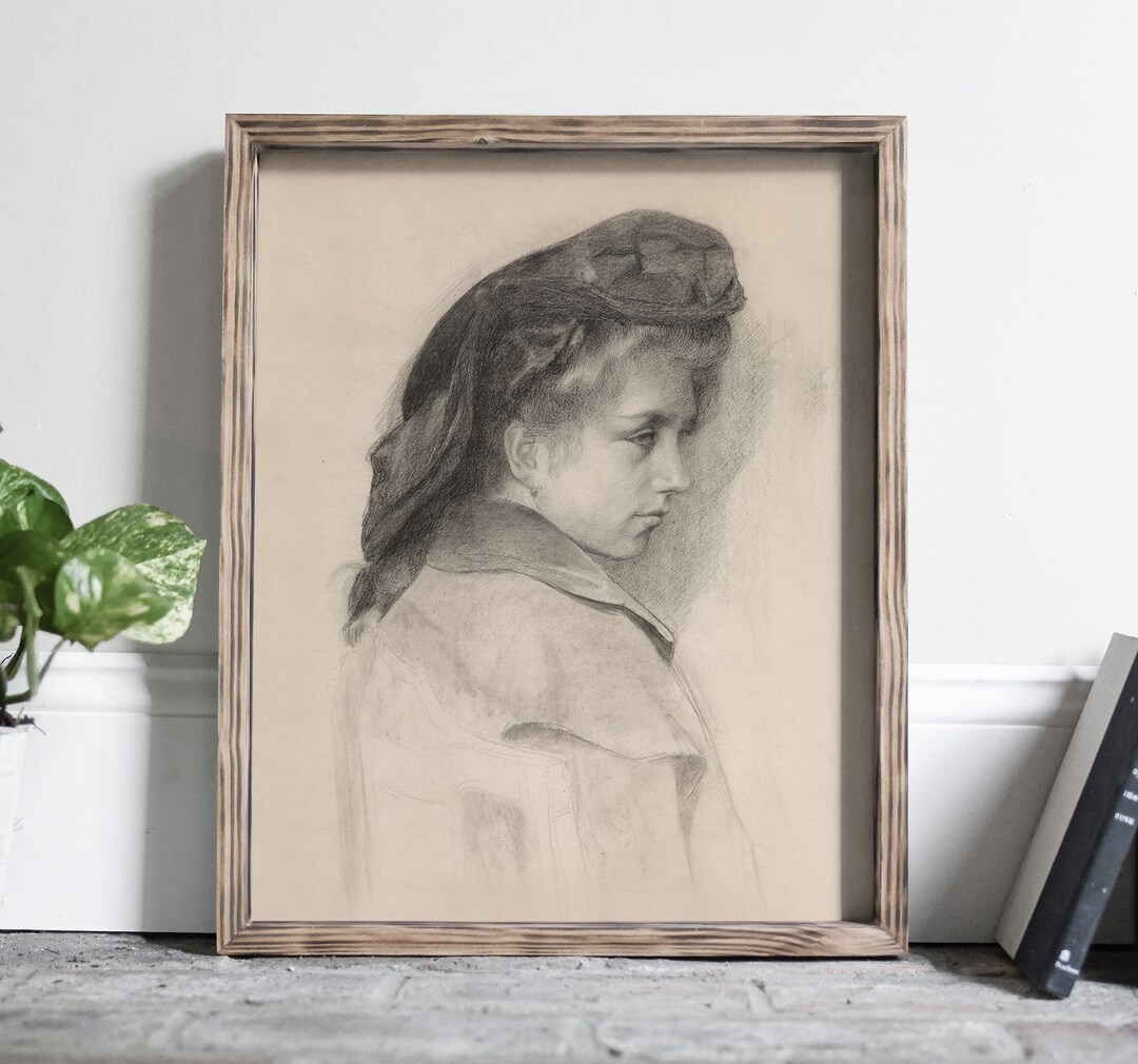 Vintage Girl Portrait Drawing | Classical Female Art | Printable ...
