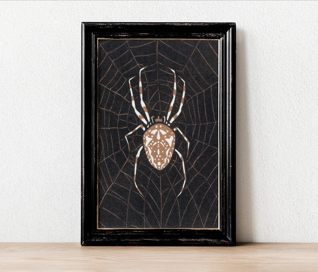 Vintage Spider Halloween Printable Wall Art Spider Web Print Spooky ...