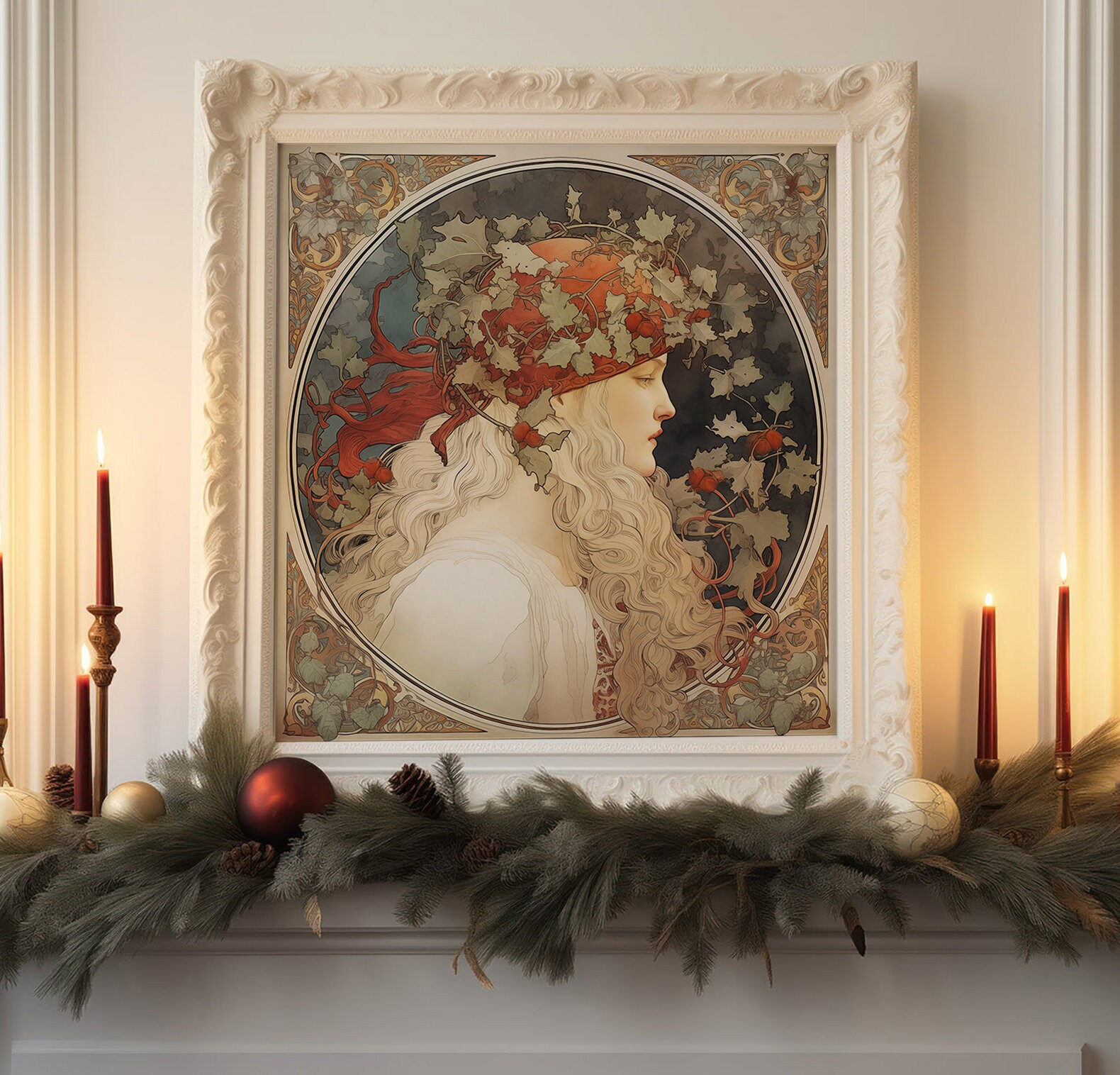 Vintage Yule Holly King & Queen Set of 2 Printable Christmas Wall Art ...
