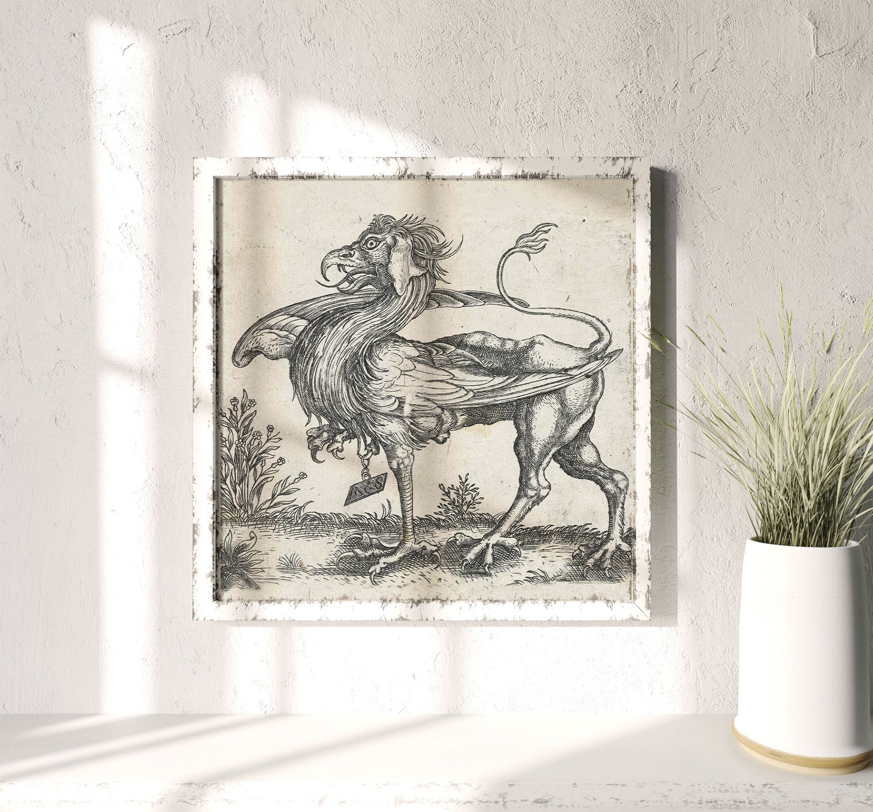 Vintage Griffin Drawing | Printable Mythical Creature Wall Art | Moody ...