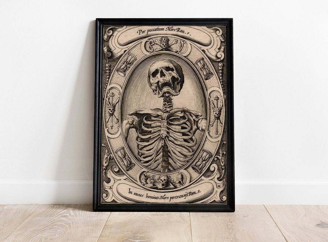 Vintage Skeleton Printable Halloween Wall Art | Momento Mori Drawing ...