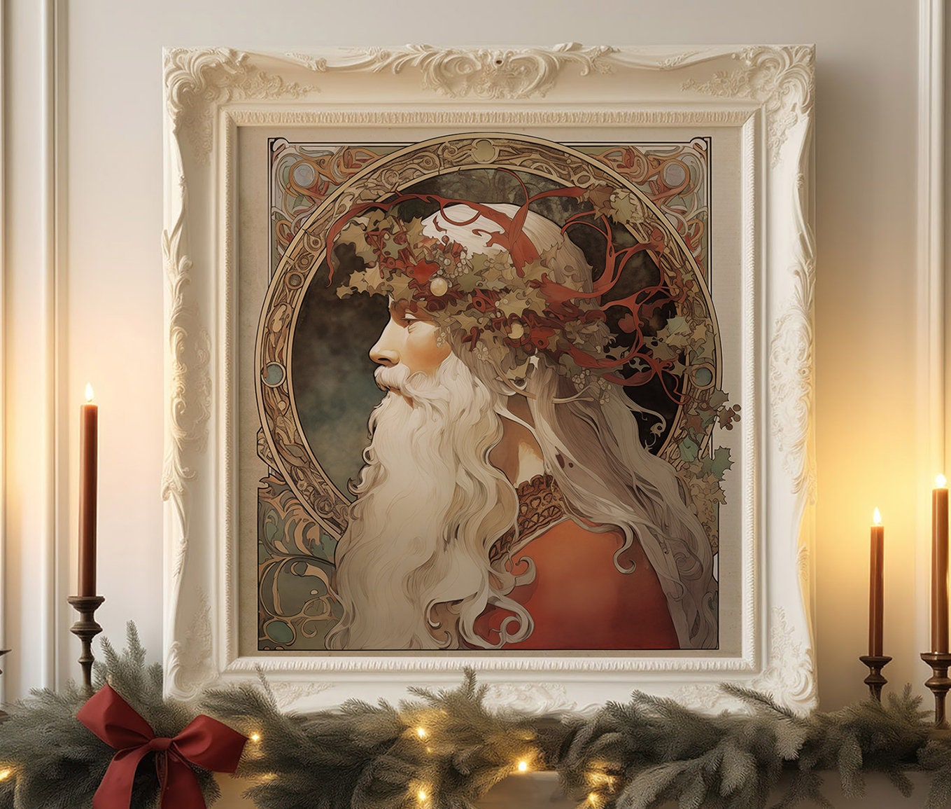 Vintage Yule Holly King & Queen Set of 2 Printable Christmas Wall Art ...