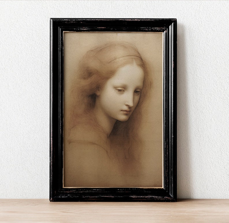 Renaissance Girl Art Print Digital Printable Classical Portrait Drawing ...