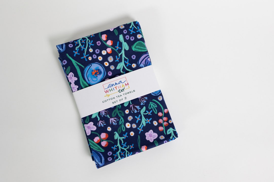 Blue Floral Cotton Tea Towels: Modern Kitchen Decor (set of 2) - Etsy