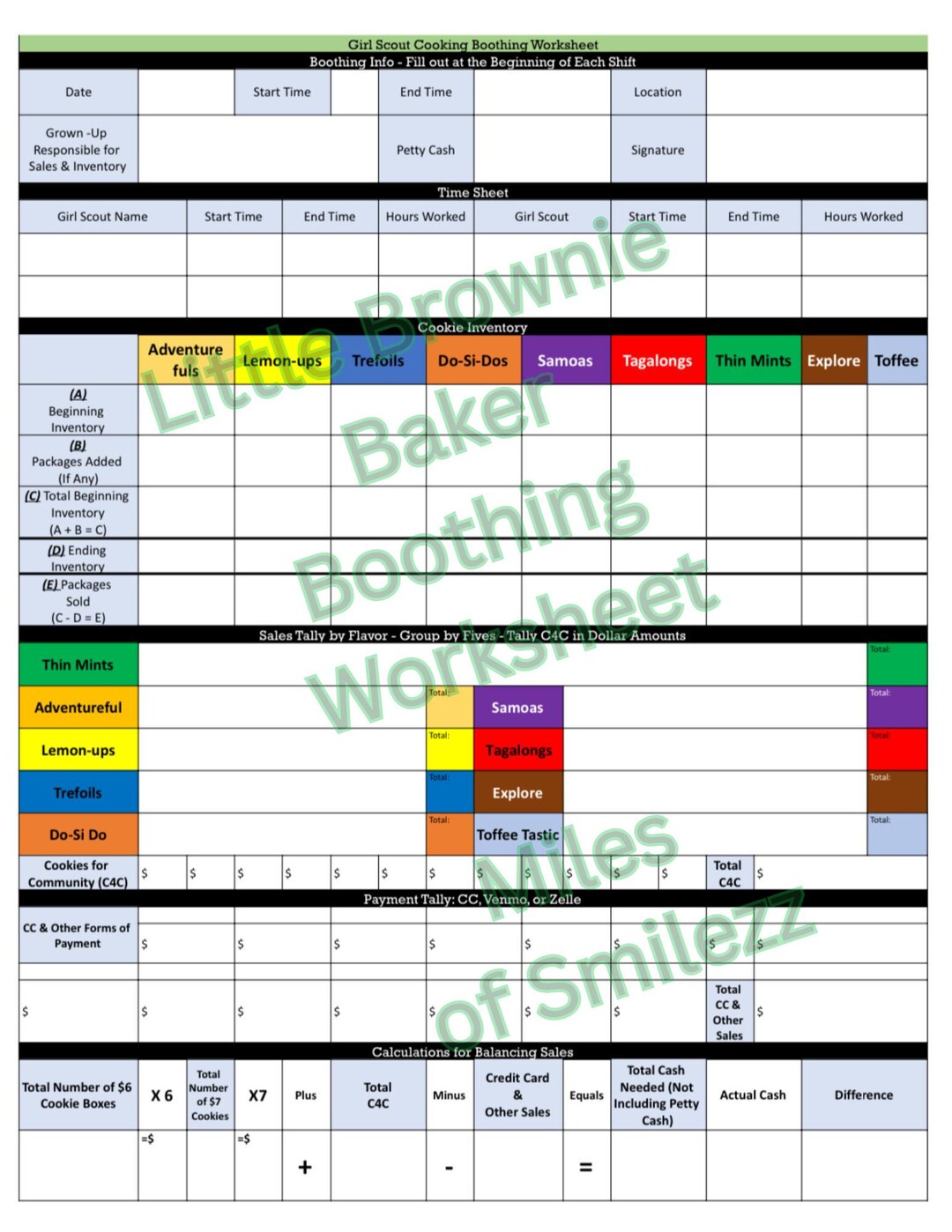 Printable Girl Scout Cookie Booth(ing) Tracker/tally Sheet (PDF) (LBB ...