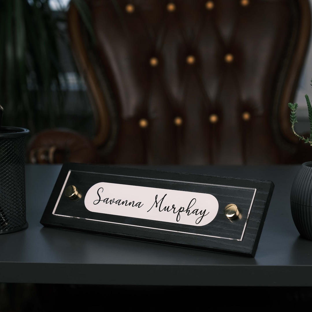 Personalized Desk Name Plate: Acrylic & Wood Office Decor - Etsy