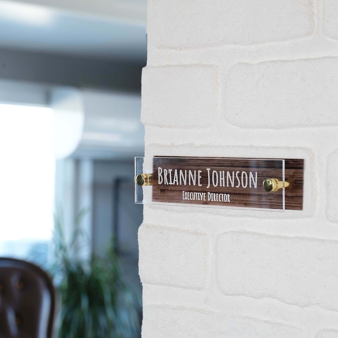 Custom Office Sign,acrylic Business Wall Name Plate,name and Title Wall ...