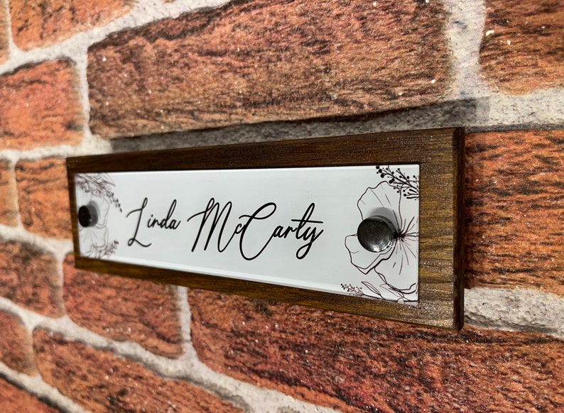 Personalized Office Sign-acrylic and Wood Nameplate-floral Designs Name ...