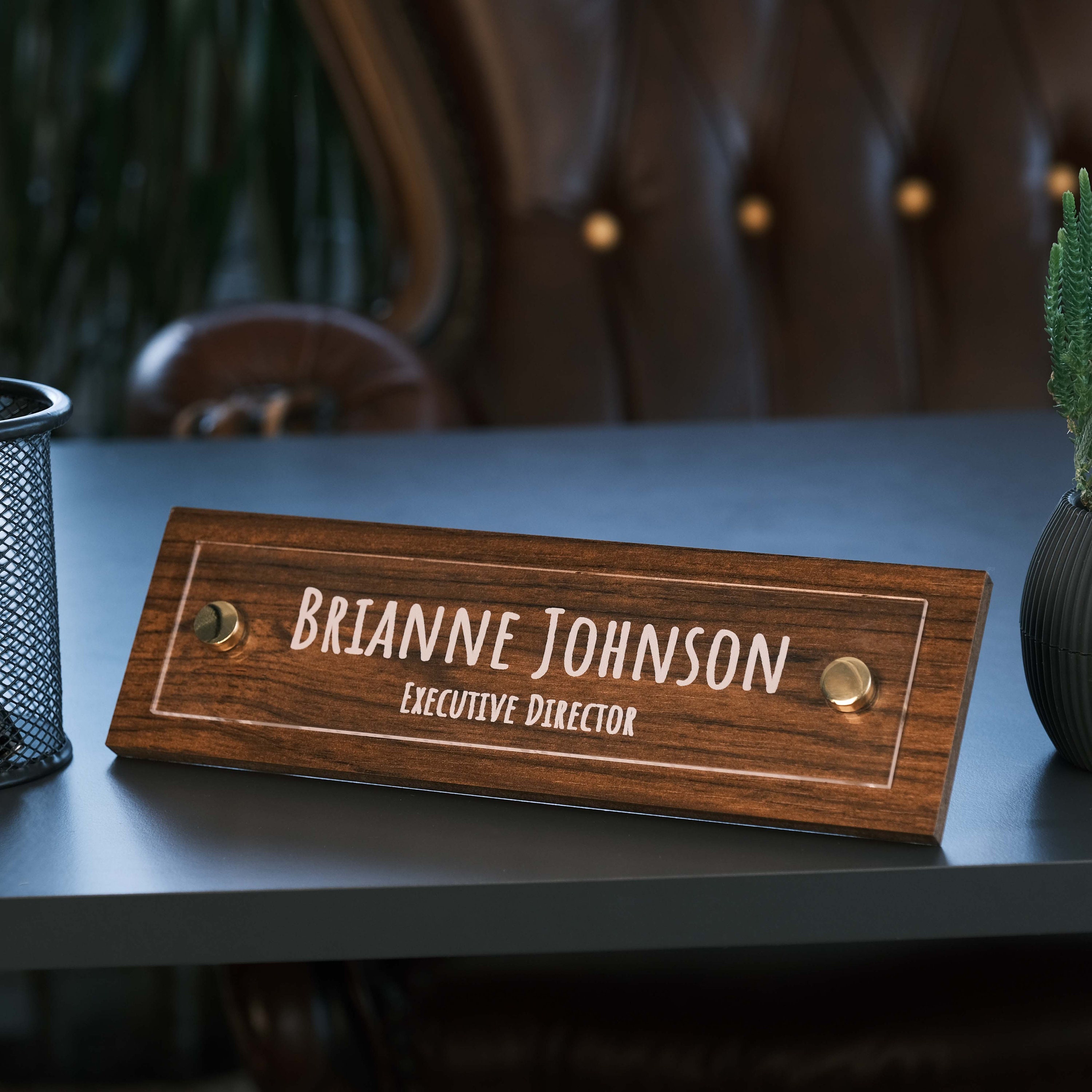 Walnut Wood Office Desk Name Plate: Clear Acrylic Sign - Etsy