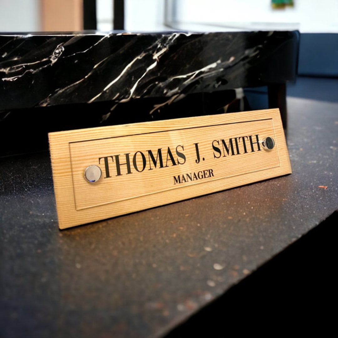 Company Gift ,office Desk Name Plate, Natural Wood and Acrylic Sign ...