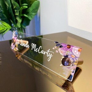 Floral Office Desk Name Plate: Personalized Wood & Acrylic Plaque - Etsy