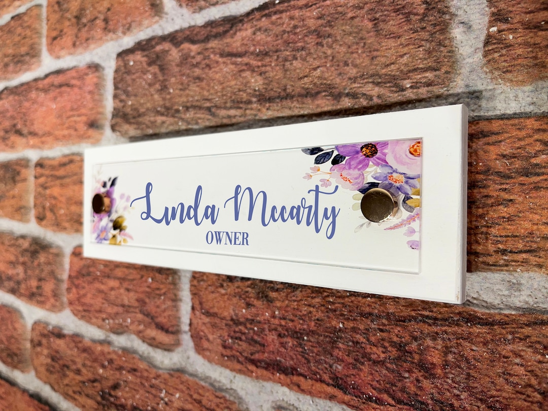 Personalized Office Sign-acrylic and Wood Nameplate-floral Designs Name ...