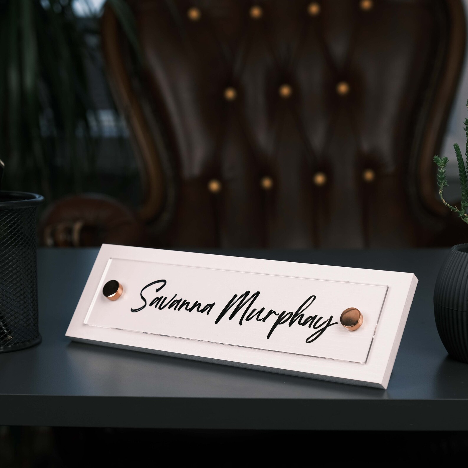 Walnut Wood Office Desk Name Plate: Clear Acrylic Sign - Etsy