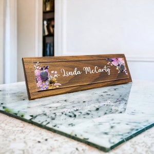 Floral Office Desk Name Plate: Personalized Wood & Acrylic Plaque - Etsy