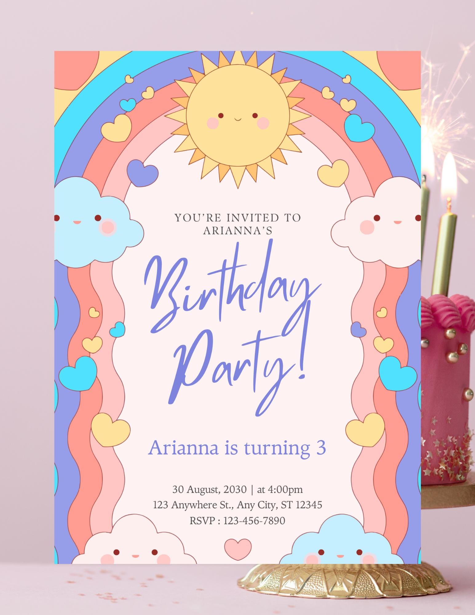 Editable Birthday Party Invitation, Text Invitation, Rainbow Birthday ...