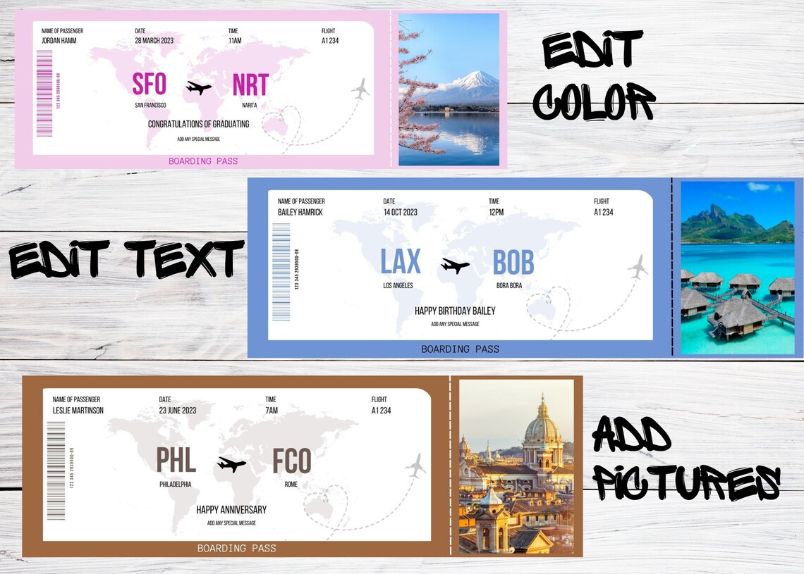 Editable Boarding Pass Template, Printable Gift Surprise Airline Ticket ...