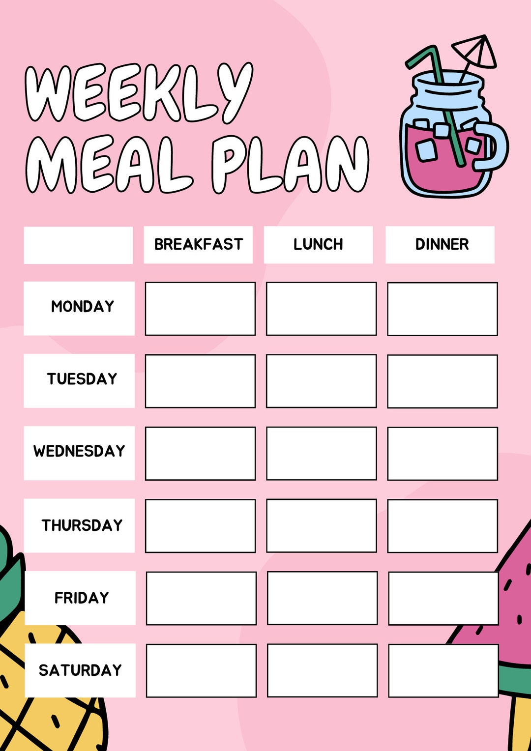 Simple, Meal Plan Digital Download, Minimalistic, Printable Weekly Meal ...