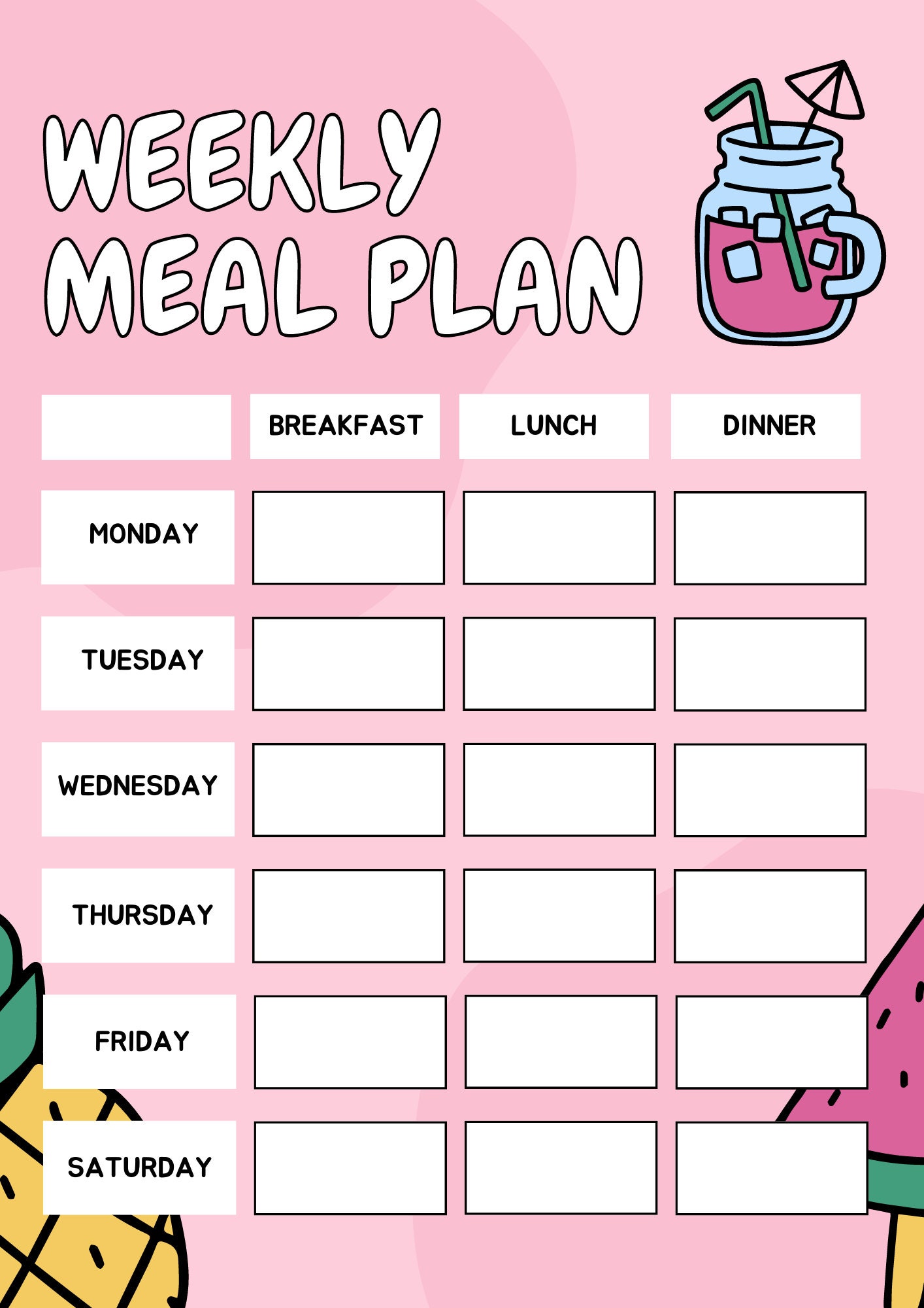 Simple, Meal Plan Digital Download, Minimalistic, Printable Weekly Meal ...