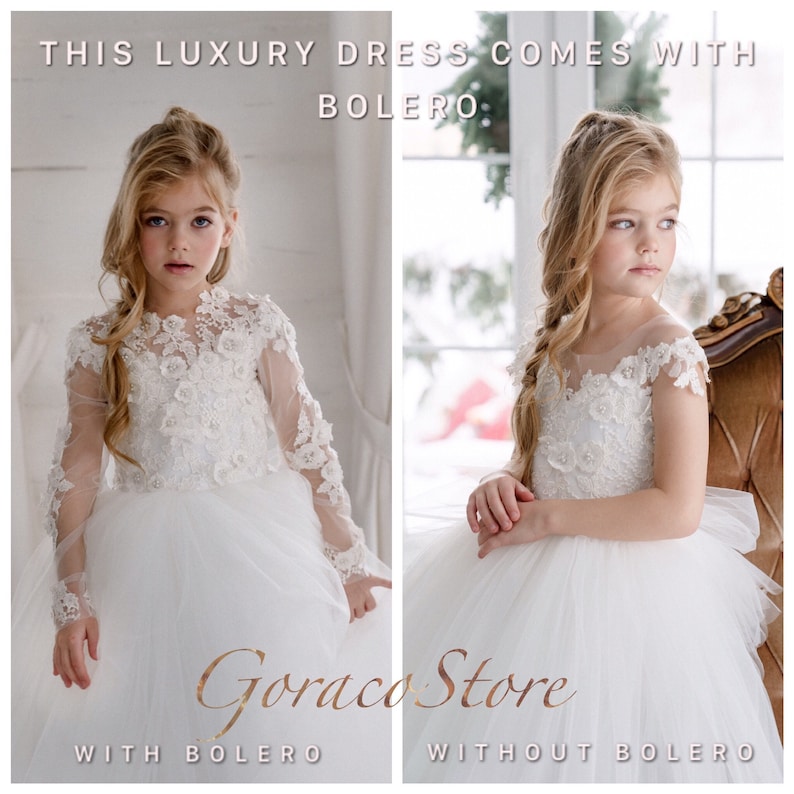 White Lace Flower Girl Dress Flower Girl Dress Long Sleeve Etsy