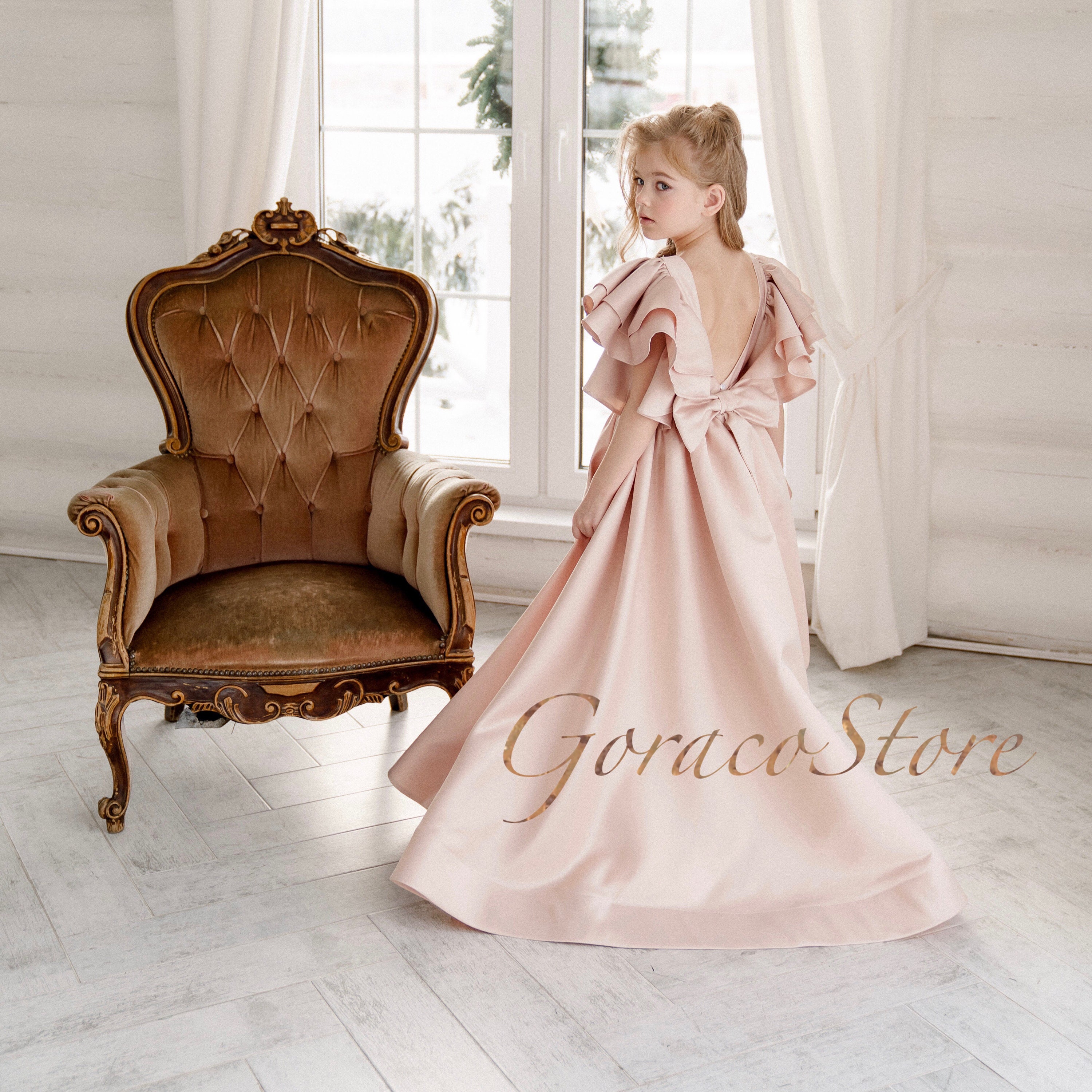 Nude Flower Girl Dress Ivory Flower Girl Dress Bow Flower Etsy