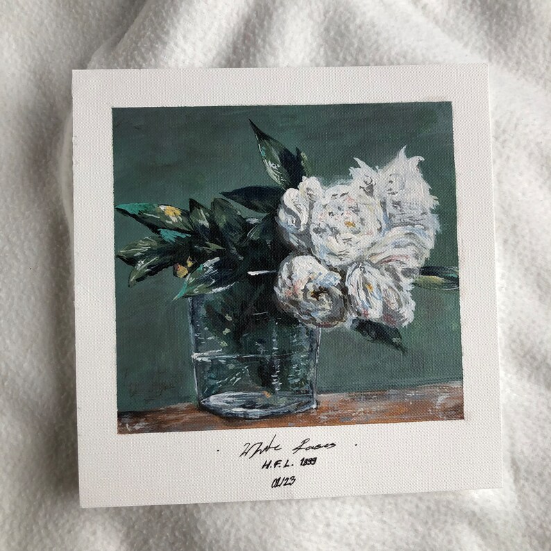 White Roses original Painting Acrylic A5 , Tiny Artwork, Small Painting ...