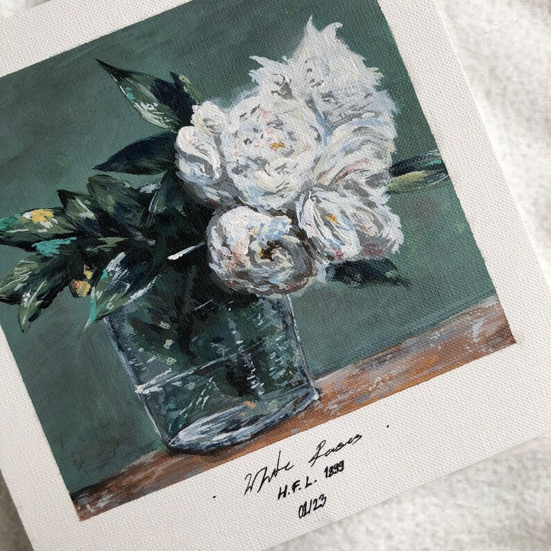 White Roses original Painting Acrylic A5 , Tiny Artwork, Small Painting ...