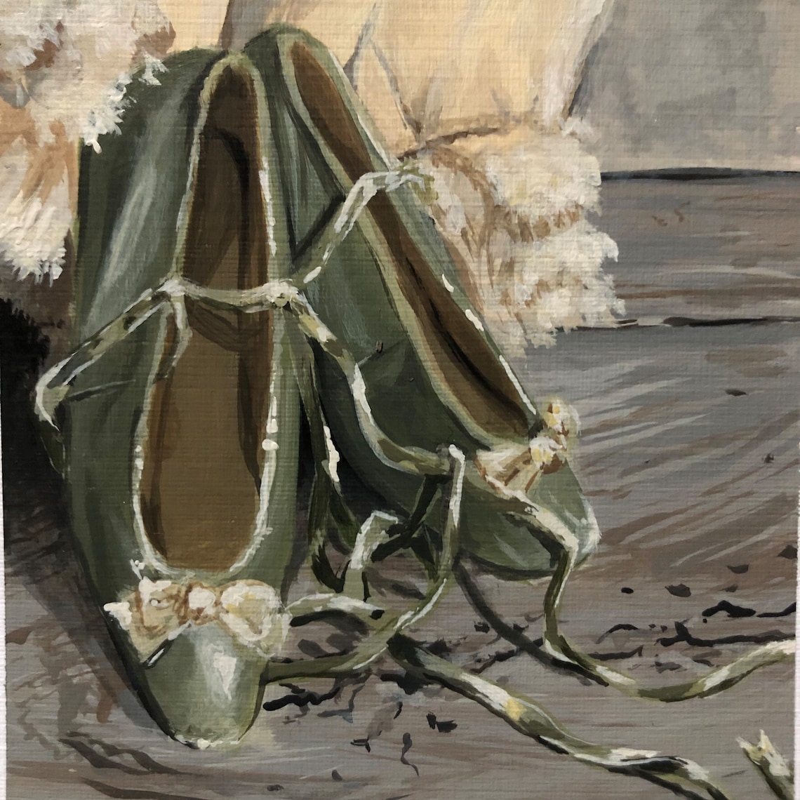 Ballet Shoes original Painting Acrylic A6 , Vintage Artwork, Small Art ...