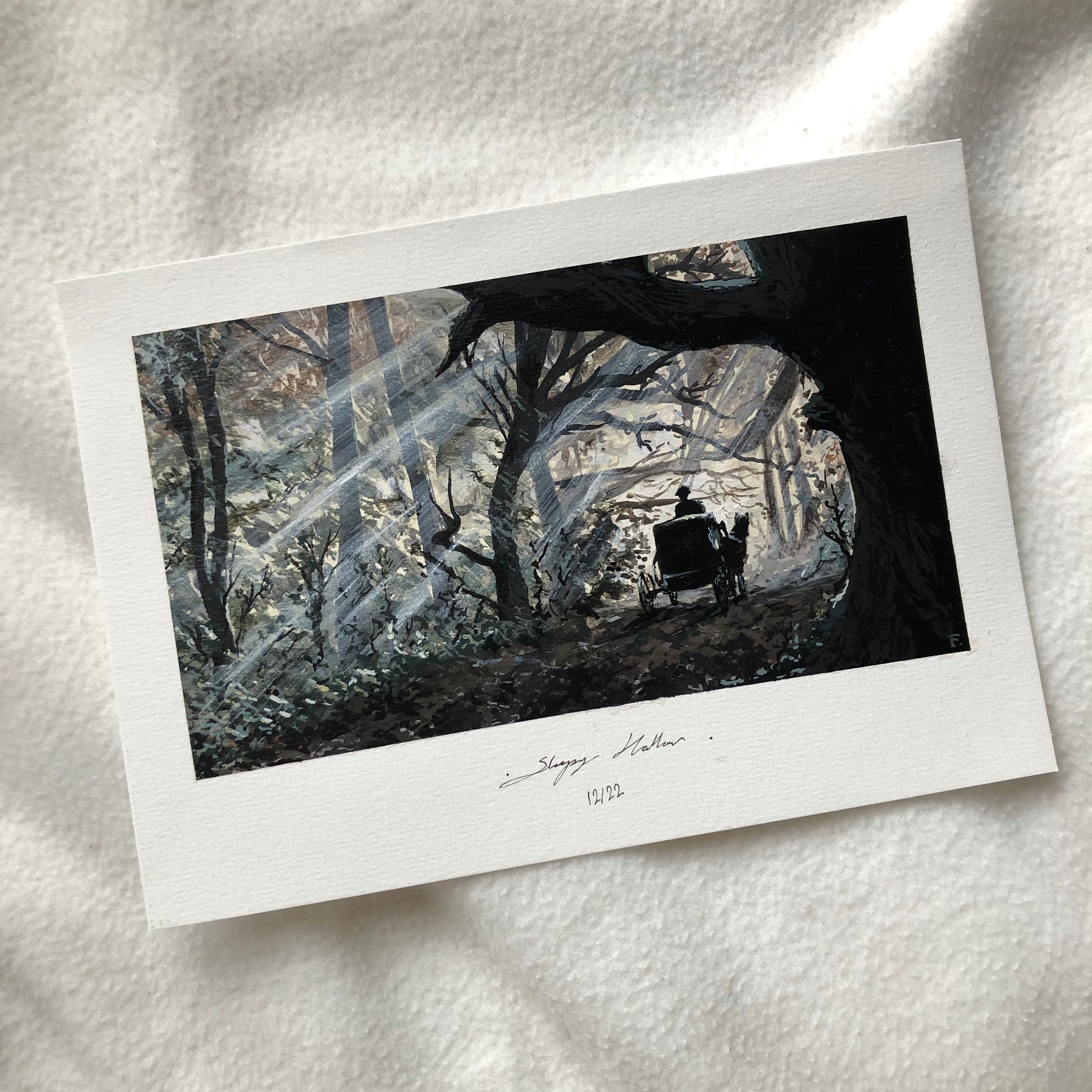 Sleepy Hallow original Painting Acrylic A5 , Tiny Artwork, Small ...