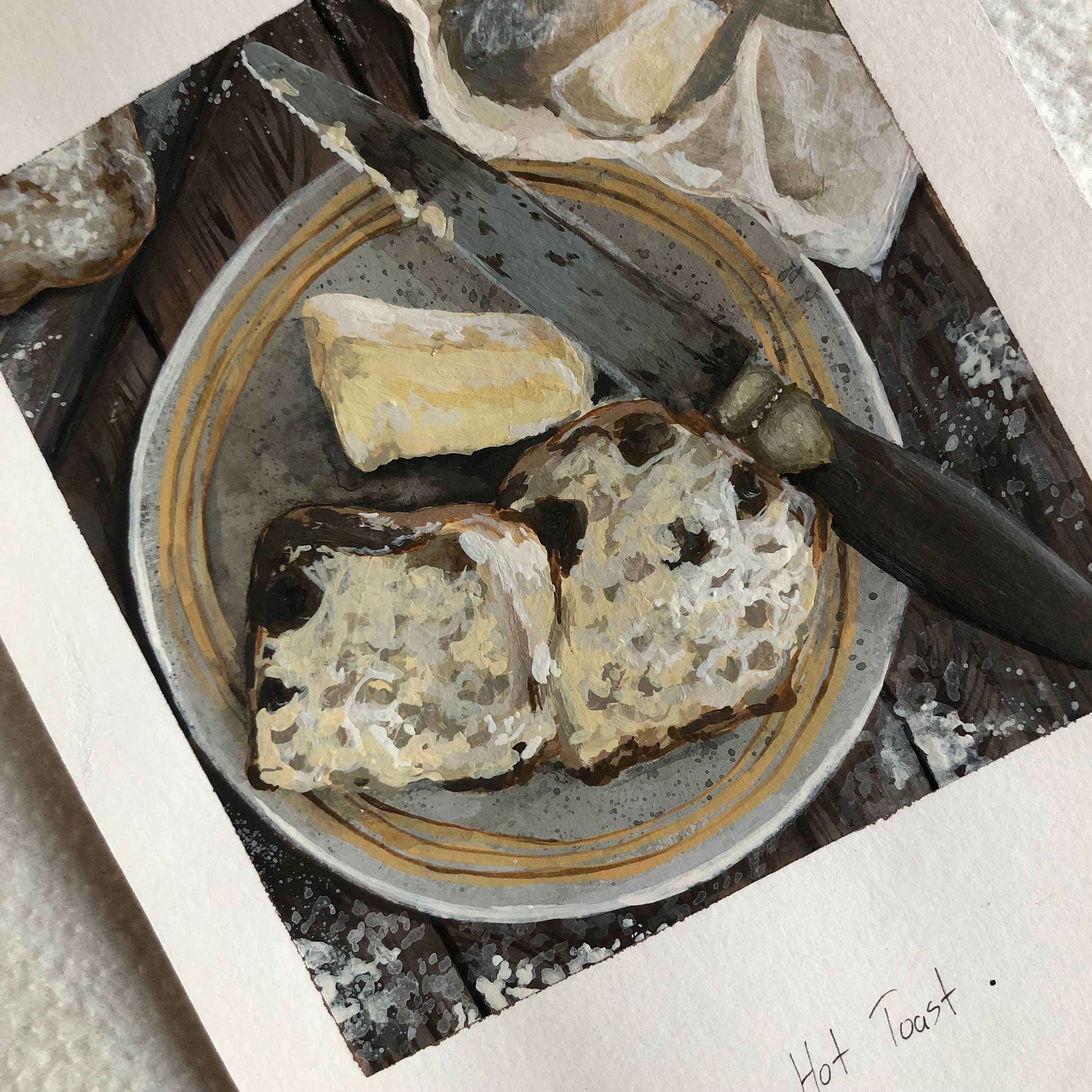 Hot Toast original Acrylic A5 Painting, Cafe Artwork, Wall Decor Art ...