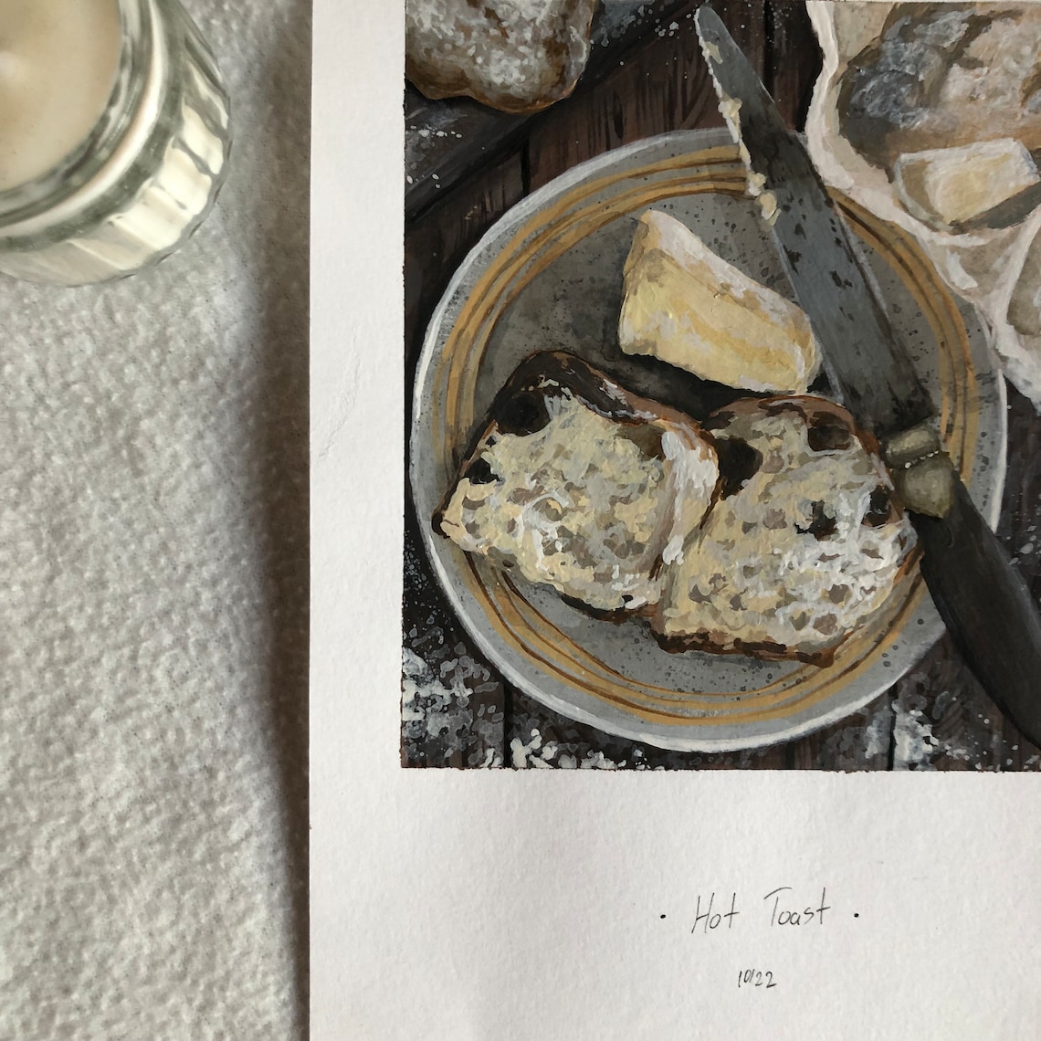 Hot Toast original Acrylic A5 Painting, Cafe Artwork, Wall Decor Art ...