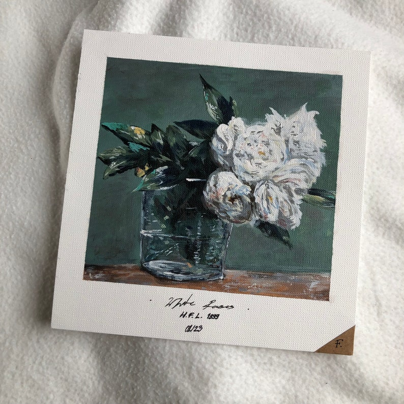 White Roses original Painting Acrylic A5 , Tiny Artwork, Small Painting ...