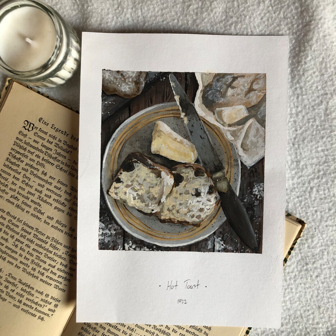 Hot Toast "original Acrylic A5 Painting", Cafe Artwork, Wall Decor Art ...