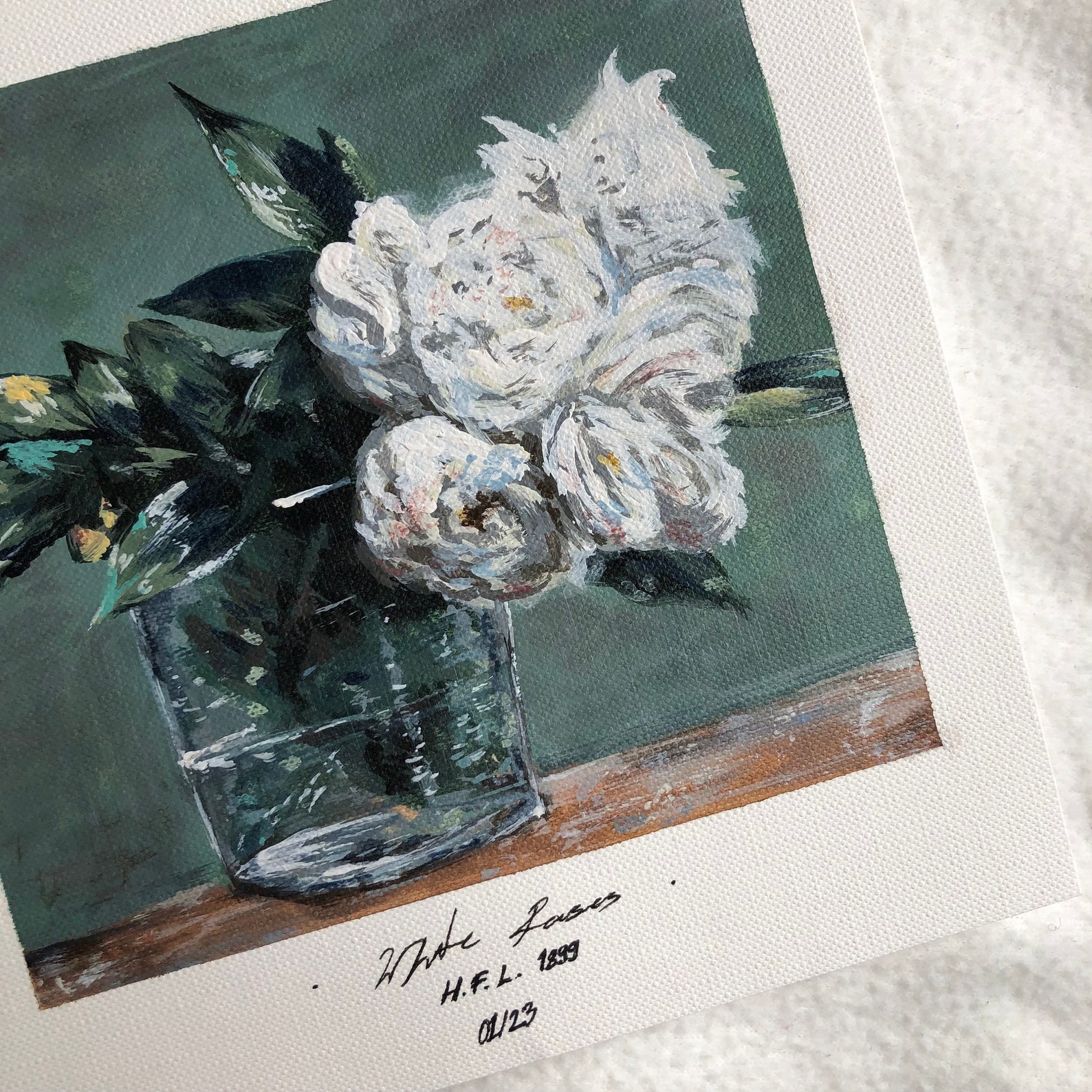White Roses original Painting Acrylic A5 , Tiny Artwork, Small Painting ...